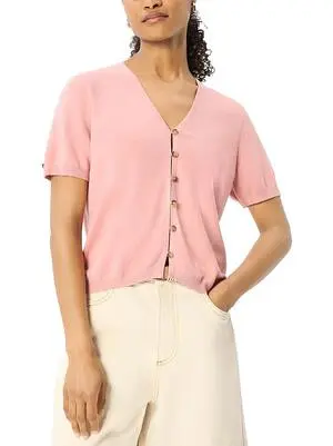 Whistles Short Sleeve Button Front Top - Pink