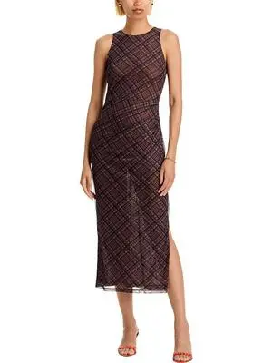 Aqua Plaid Mesh Sleeveless Midi Dress Exclusive - Brwn Multi