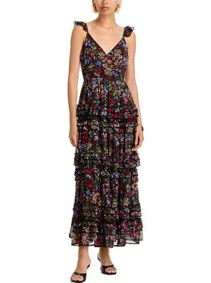 Aqua Floral Tier Sleeveless Maxi Dress Exclusive - Black Multi