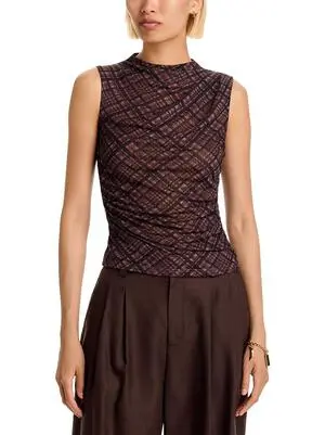 Aqua Plaid Mesh Sleeveless Top Exclusive - Brown Multi