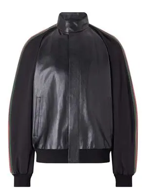 Gucci Webbing-trimmed Shell And Leather Bomber Jacket - Black