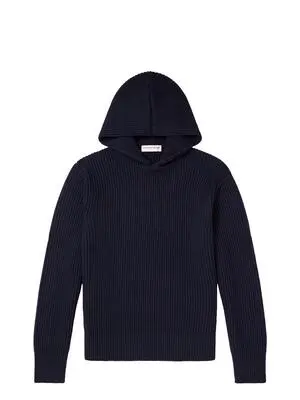 Orlebar Brown Ribbed Merino Wool Hoodie - Blue