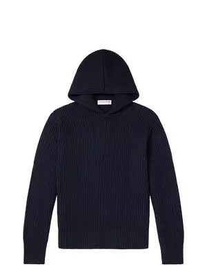 Orlebar Brown Kirk Ribbed Merino Wool Hoodie - Navy