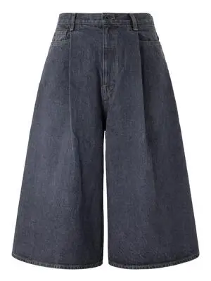 Kapital Wide-leg Pleated Denim Shorts - Black