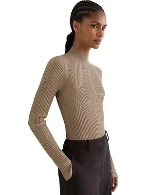 REISS Reiss Nancy Rib-Knit Mock-Neck Jumper Neutral