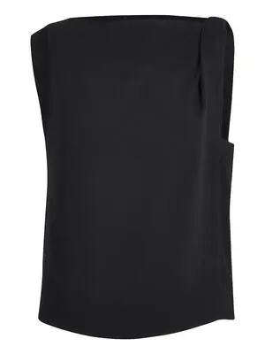 Vince Sleeveless Draped Shoulder Crepe Top - Black