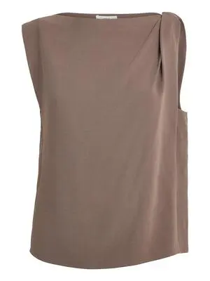 Vince Sleeveless Draped Crepe Top - Beige