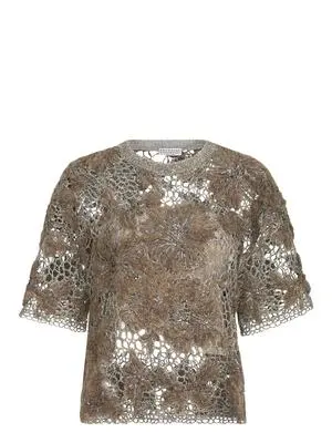Brunello Cucinelli Mohair-blend Whispering Bloom T-shirt - Beige