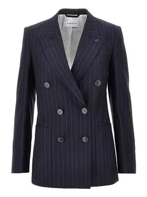 Givenchy Pin-striped Wool Double-breasted Blazer - Blue