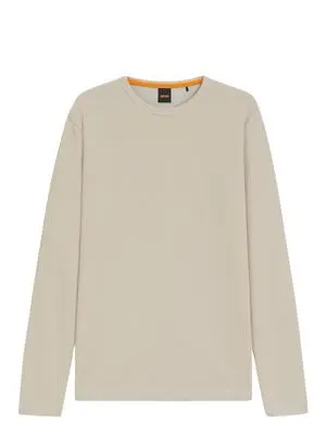 Hugo Boss Logo Embroidered Ribbed Crewneck Sweater - Light Beige