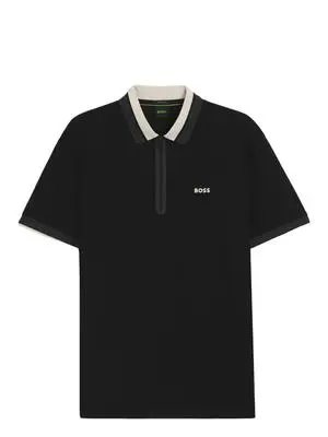 Hugo Boss Cotton-piqué Polo Shirt With Zip Placket - Black