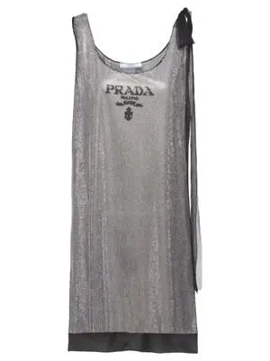 Prada Embellished Logo Mini Dress - Silver