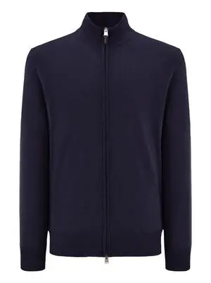 Canali Zip-up Mock Neck Knitted Sweater - Blue
