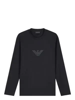 Emporio Armani Slim-fit Pima Jersey Jumper With Printed Logo - Black