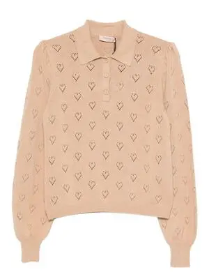 TWINSET Twinset Pointelle-Knit Buttoned Polo Shirt With Heart Cut-Outs