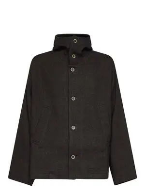 UMA WANG Long Sleeve Single-breasted Hooded Jacket - Black