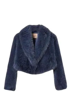 TWINSET Cropped Faux Fur Jacket - Indigo