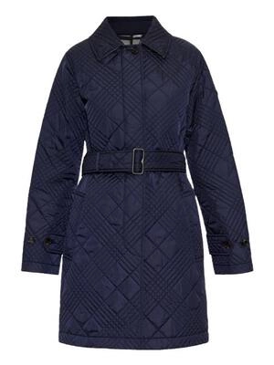Burberry Darliston Quilted Coat With Belt - Navy