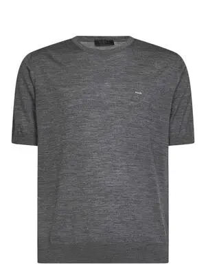 Prada Short Sleeve Crew Neck Knit Top - Slate Grey