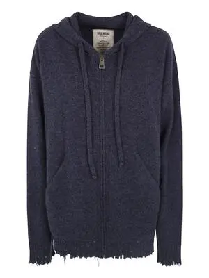 UMA WANG Long-sleeved Knitted Zip-up Hoodie With Drawstring - Dark Grey