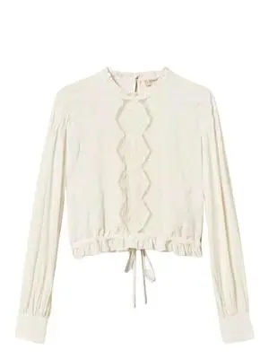 TWINSET Lace Panel Long Sleeve Top - White