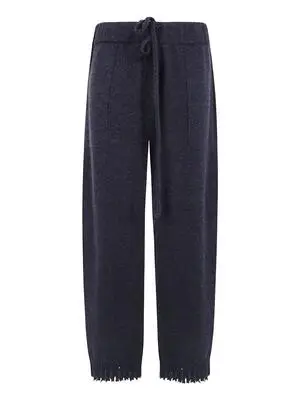UMA WANG Elastic Waist Casual Pants With Frayed Hem - Dark Grey