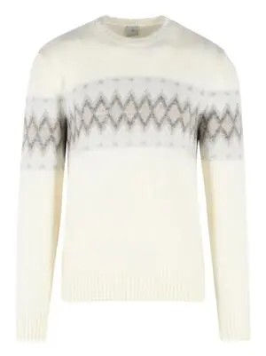 Eleventy Long Sleeve Knitwear With Geometric Pattern - Ivory