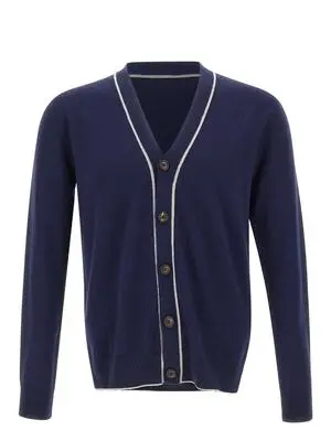 Eleventy V-neck Button-up Cardigan With Ribbed Trim - Black