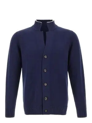 Eleventy Long-sleeved Cardigan With Contrasting Piping - Blue