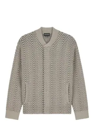 Emporio Armani Virgin Wool Chevron Knit Blouson Jacket - Grey