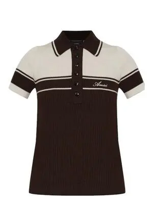 Amiri Contrast Striped Knitted Polo Shirt - Black