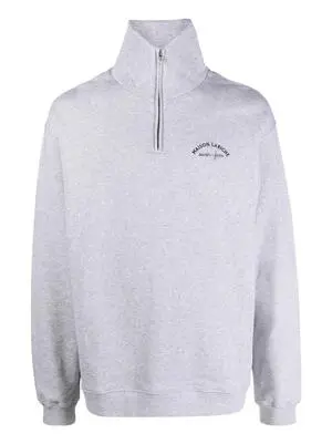Maison Labiche Half-zip Logo Sweatshirt - Light Heather Ash