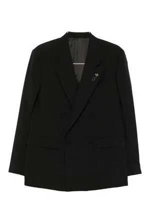 LARDINI Double-breasted Peak-lapel Jacket - Black