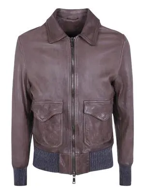 GIORGIO BRATO Long Sleeve Leather Jacket - Black