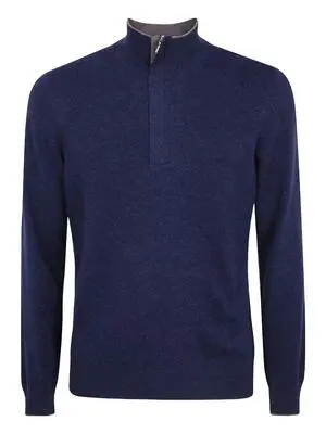GRAN SASSO High Neck Half-zip Jumper With Ribbed Details - Blue