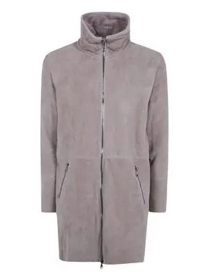 GIORGIO BRATO Long Shearling Zip-up Jacket - Taupe