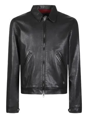 STEWART Leather Jacket With Fold-down Collar - Black