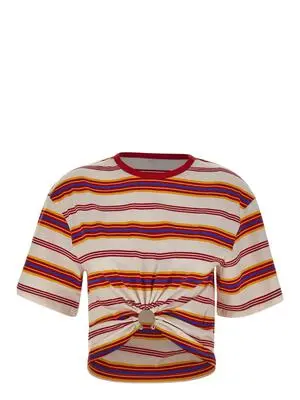 Rabanne Paco Rabanne Striped Knit T-Shirt With Metal Ring Detail Nude