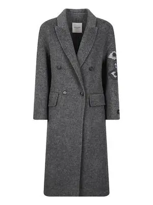 ERMANNO FIRENZE Double-breasted Long-sleeved Coat - Black