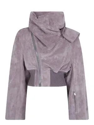 Rick Owens Scarf Flight' Leather Bomber Jacket - Gray
