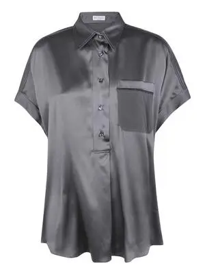 Brunello Cucinelli Collared Short-sleeved Shirt Gray