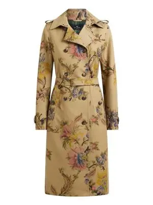 Etro Cotton Gabardine Trench Coat With Floral Motif - Light Brown