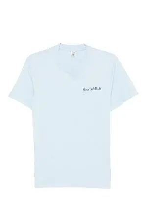 SPORTY  RICH Sporty & Rich Short Sleeve T-shirt With Logo Print - Blue