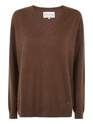 Loulou De Saison LouLou De Saison Ribbed V-Neck Sweater With Embroidered Detail Mocha