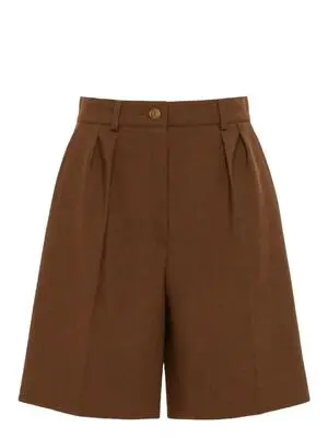Max Mara Wide-leg Shorts With Belt Loops And Button Closure - Tobacco