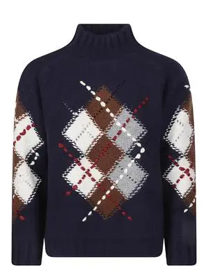 ERMANNO FIRENZE Argyle Geometric Knit Sweater - Black