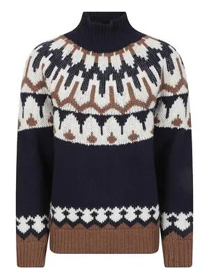 ERMANNO FIRENZE Fair Isle Turtleneck Knitted Sweater - Black