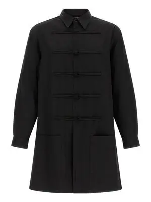 Yohji Yamamoto Frog-fastening Long-line Shirt - Black