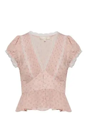 LoveShackFancy LoveShackFancy Bondy Lace Trim Peplum Top Nude