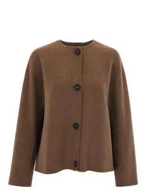 Max Mara Max Mara Round Neck Buttoned Jacket Cammello Melange